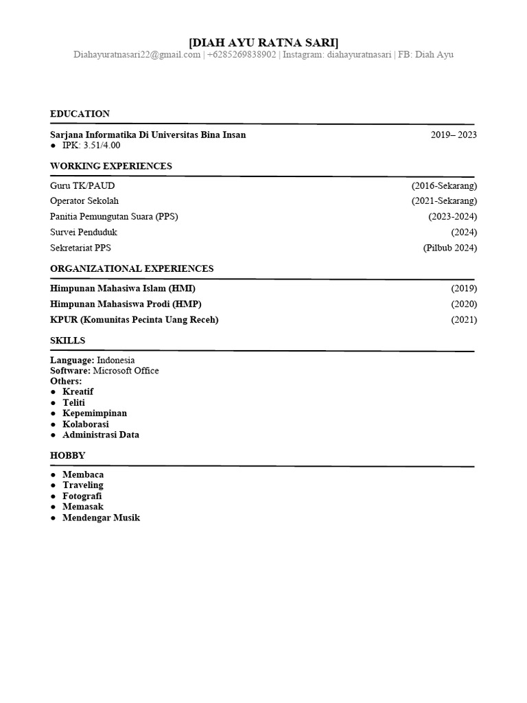 CV Diah AYU | PDF