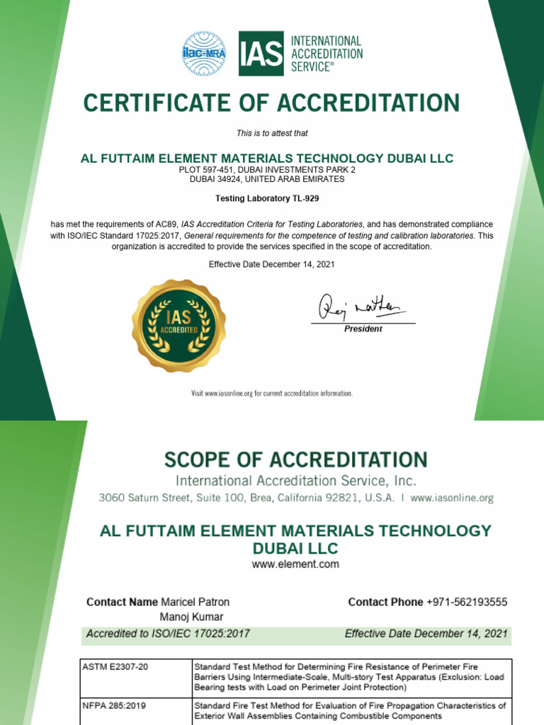 IAS NFPA 285 Fire Propagation Test Accreditation Certificate | PDF
