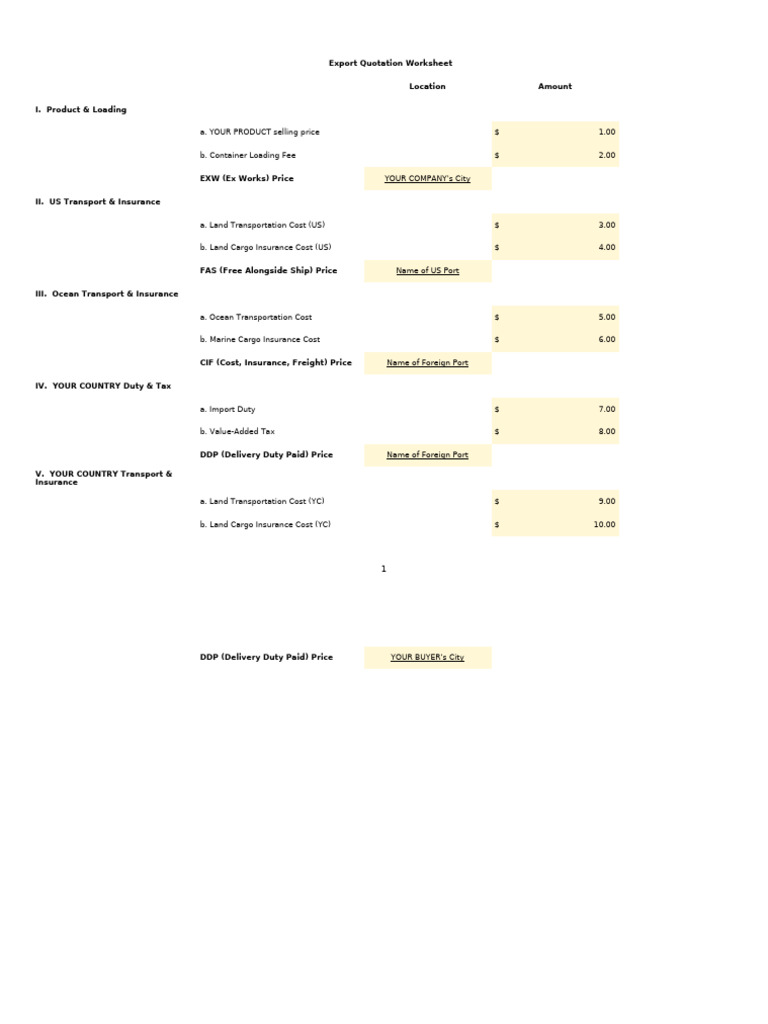 Export Quotation Worksheet | PDF