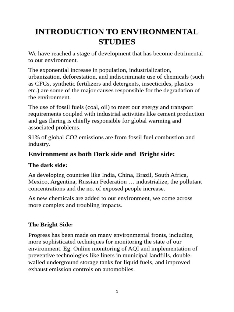 INTRODUCTION TO ENVIRONMENTAL STUDIES | PDF