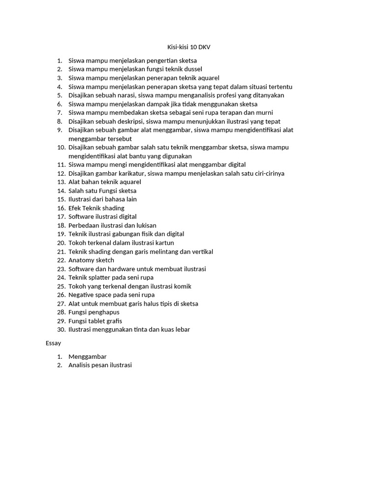 Kisi-Kisi Kls 10 DKV | PDF