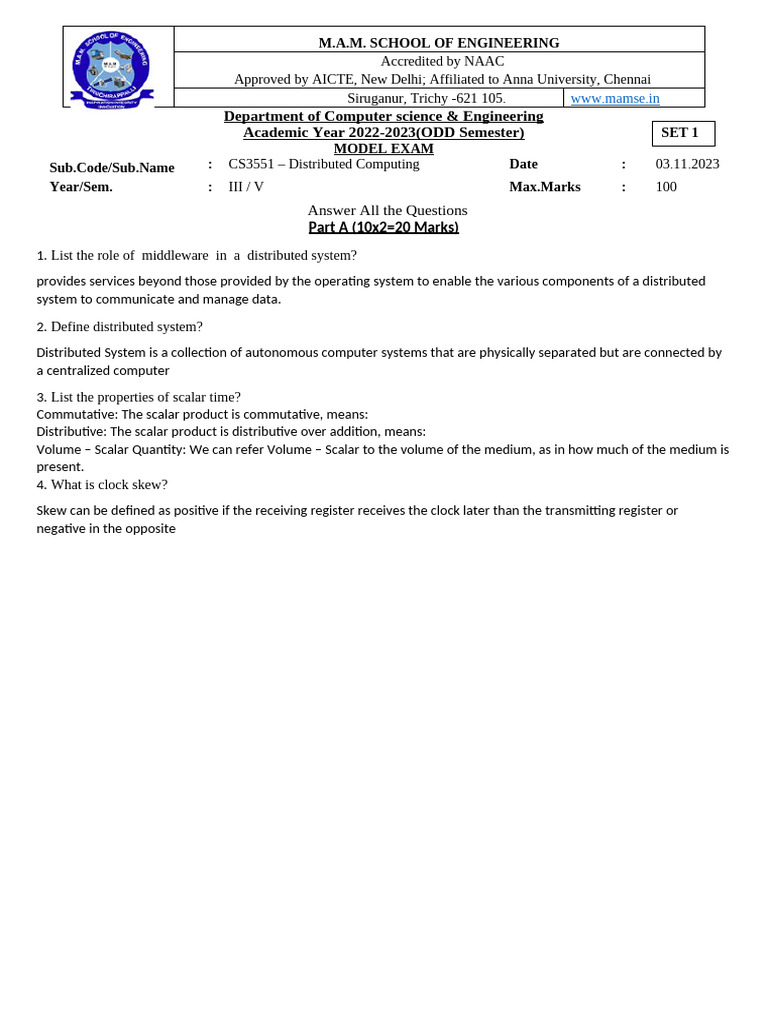 DC MODEL ANSWER KEY | PDF