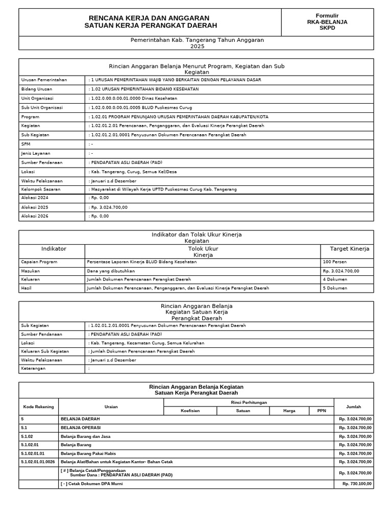 1.02.01.2.01.0001 Penyusunan Dokumen Perencanaan Perangkat Daerah | PDF
