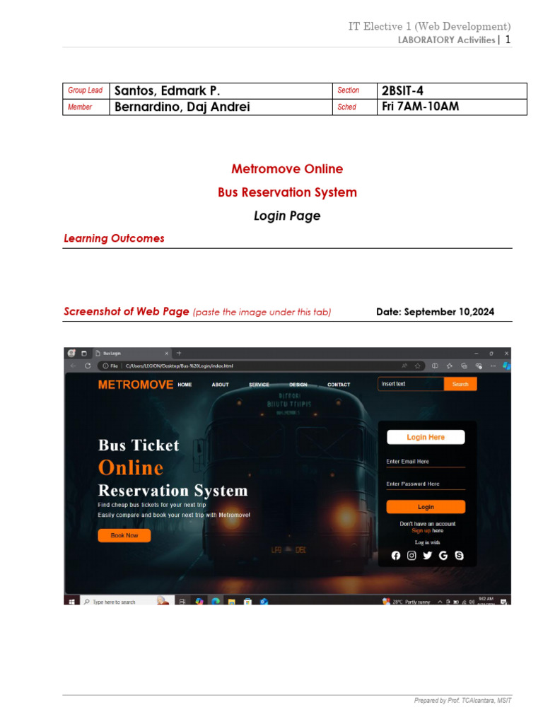 BusReservationSystem LoginPage | PDF