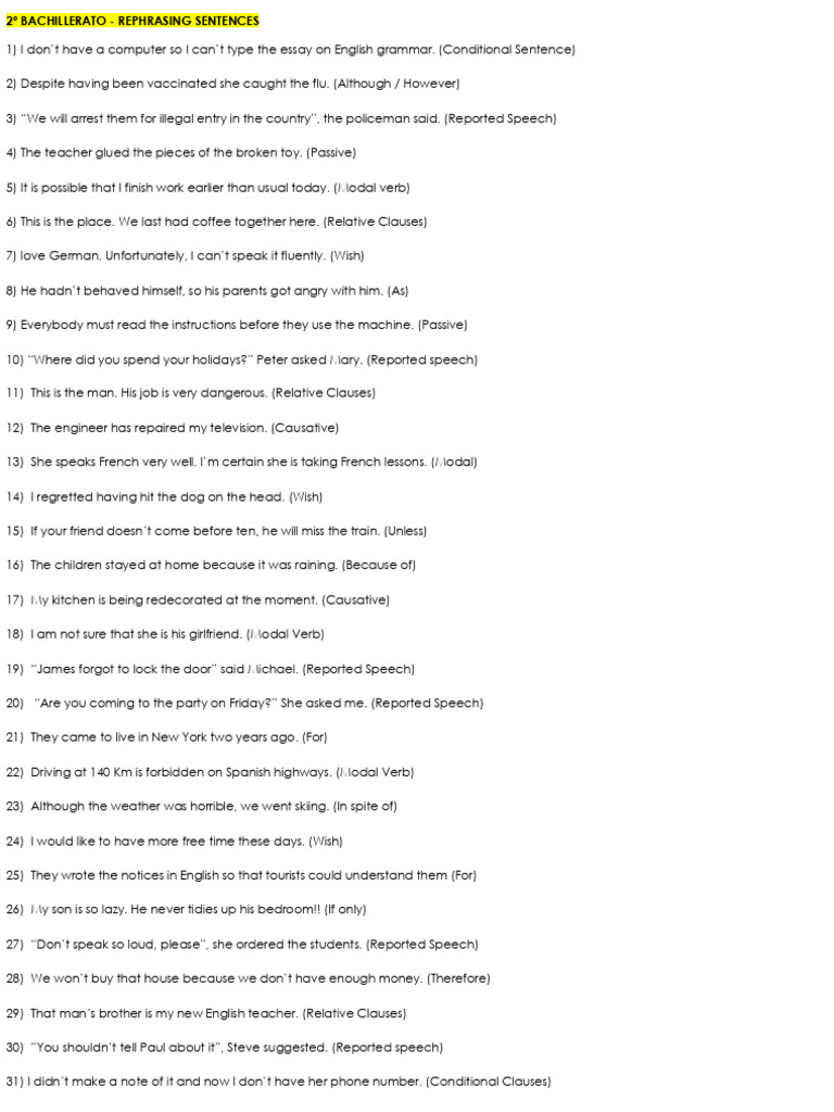 2 Bach - End of Year Rephrasing Practice | PDF