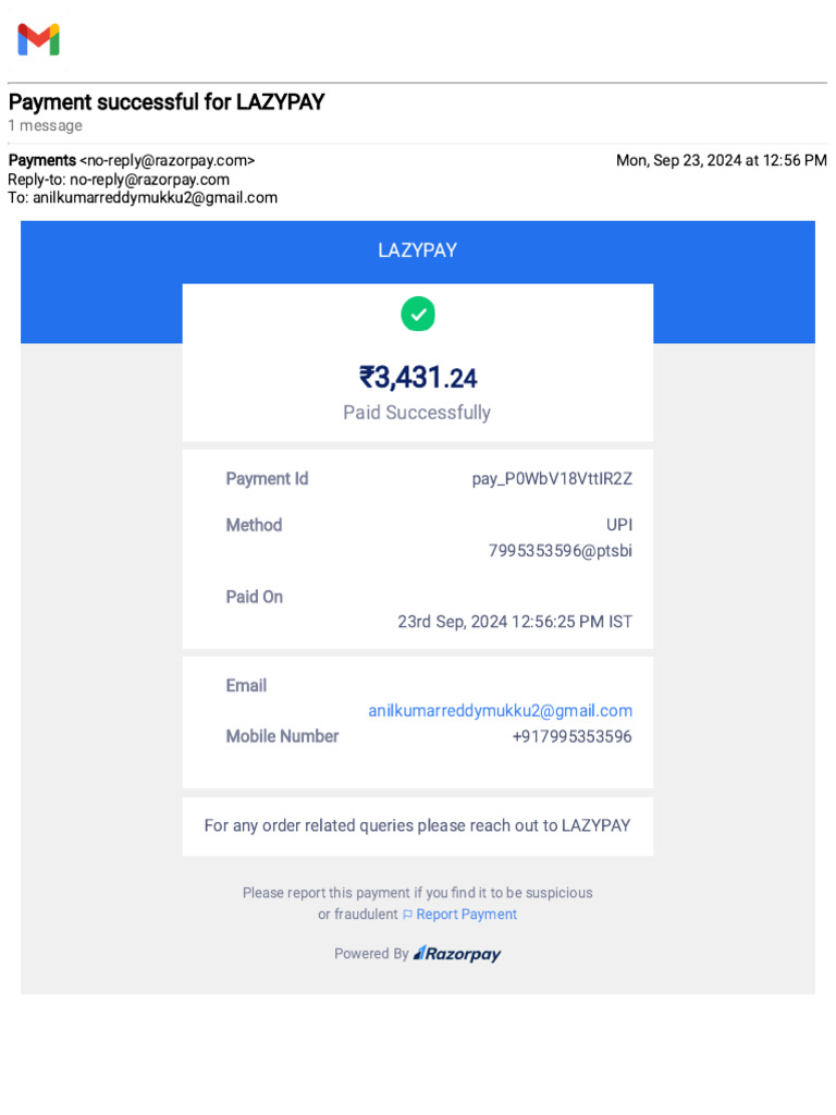 Gmail - Payment Successful For LAZYPAY | PDF