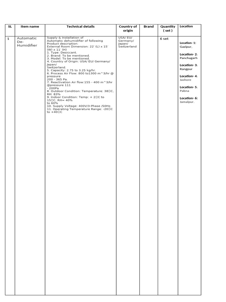 Technical Specification For BARI | PDF