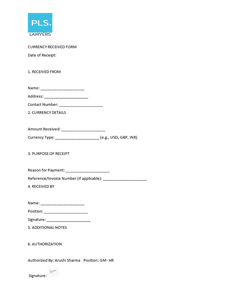Currency Recieved Form | PDF