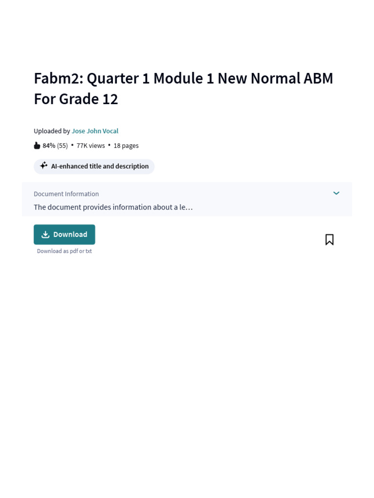 Fabm2 - Quarter 1 Module 1 New Normal ABM For Grade 12 - PDF - Balance Sheet - Equity (Finance ...