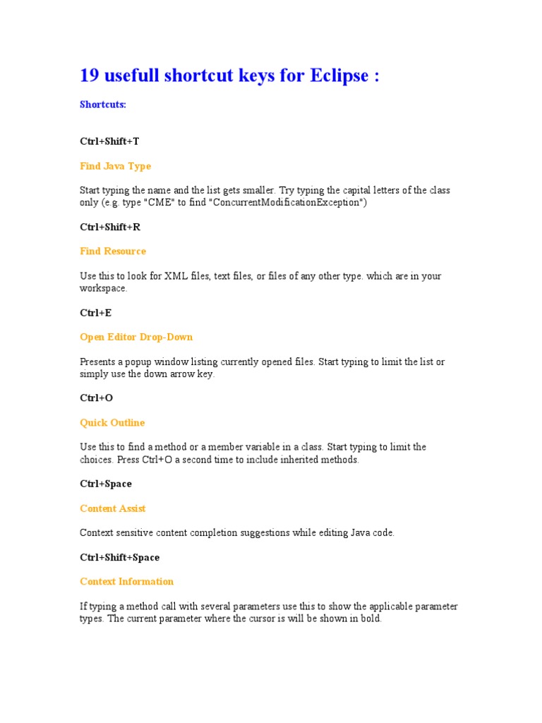Eclipse Effective Usefull Shortcut Keys | PDF | Keyboard Shortcut ...