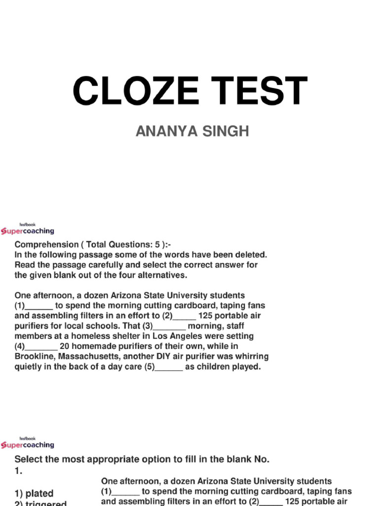 Cloze Test 1724309185 | PDF