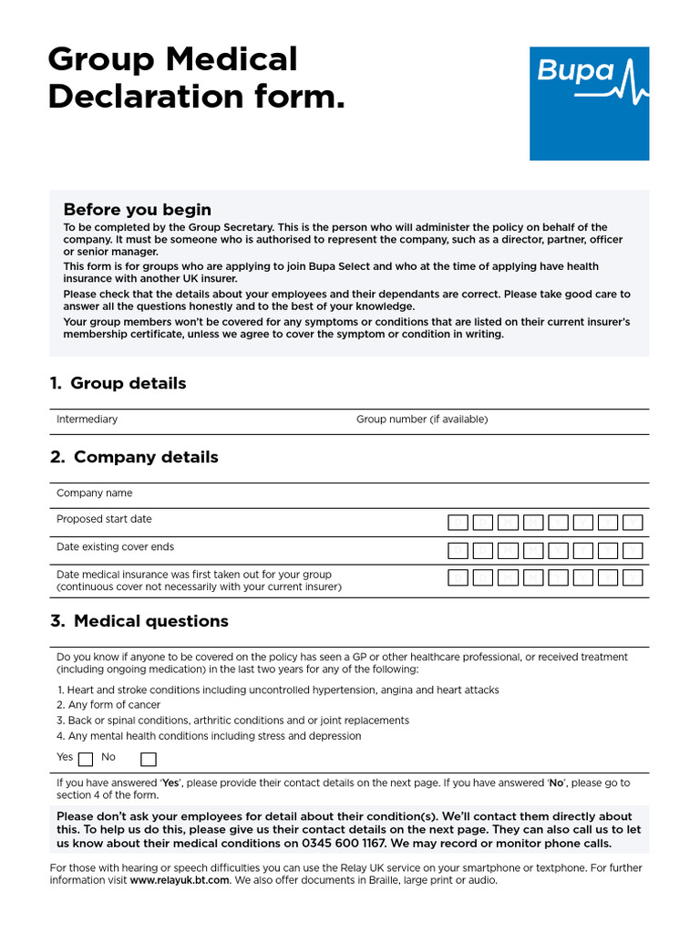 Group Medical Declaration Form. | PDF | European Economic Area | Law
