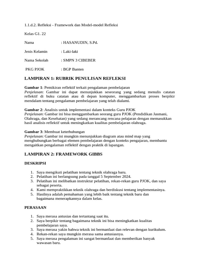 1.1.d.2. Refleksi - Framework Dan Model-Model Refleksi | PDF