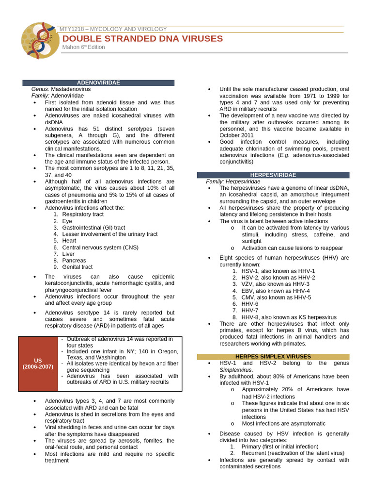 Adenoviridae and Herpesviridae Overview | PDF | Infection | Science & Mathematics