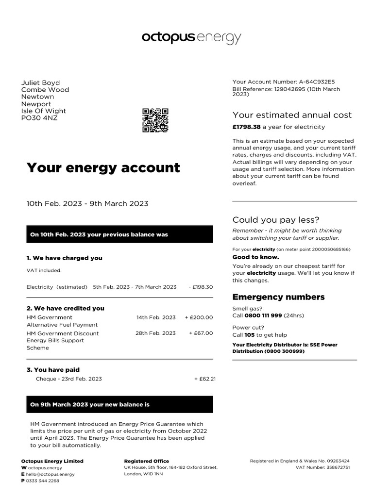 Octopus Energy Statement 2023 03 09 | PDF | Payments | Cheque