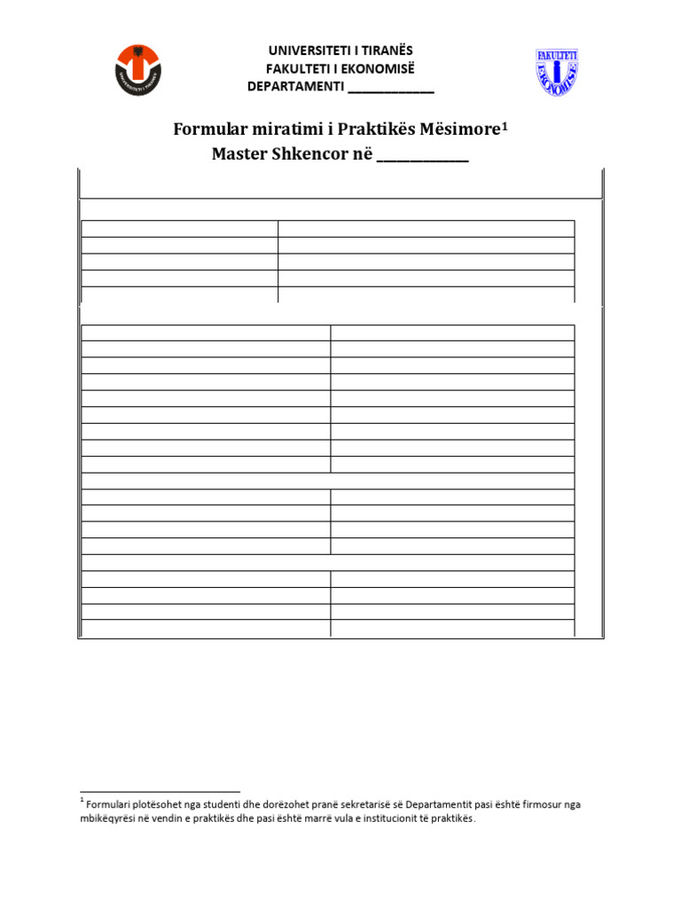 Formular Miratim Praktika Mesimore MSH | PDF
