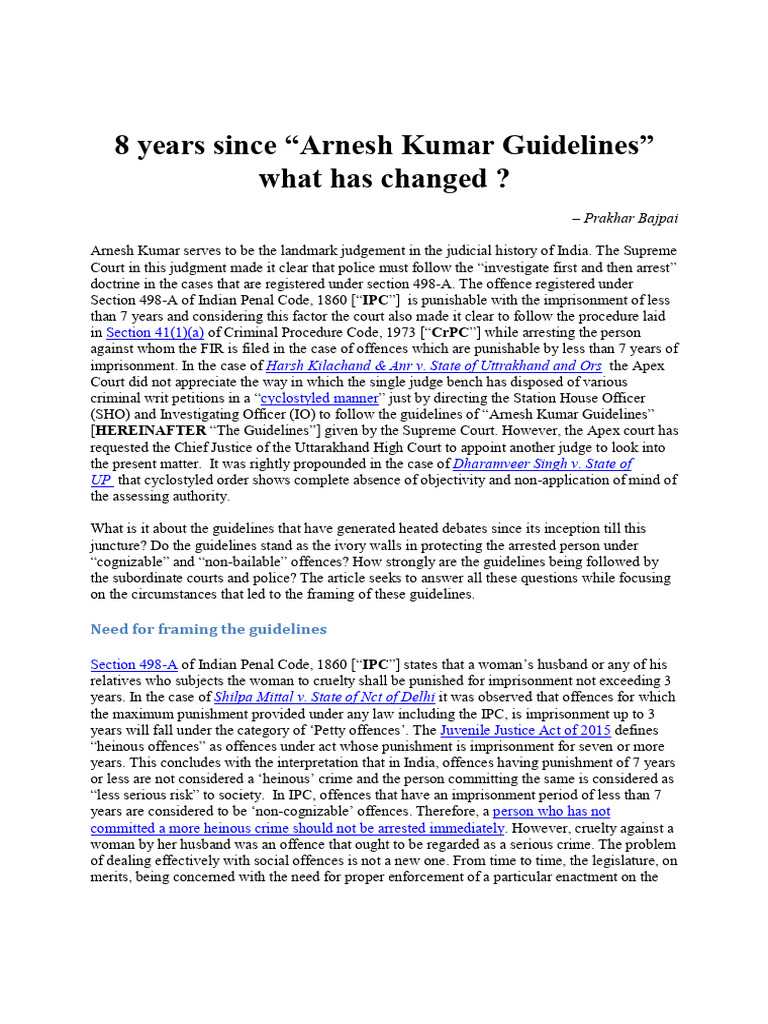Arnesh Kumar Judgment and Thereafter Review | PDF | Arrest | Crimes