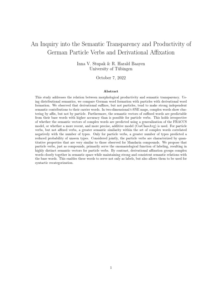 An Inquiry Into The Semantic Transparency and Productivity of German ...