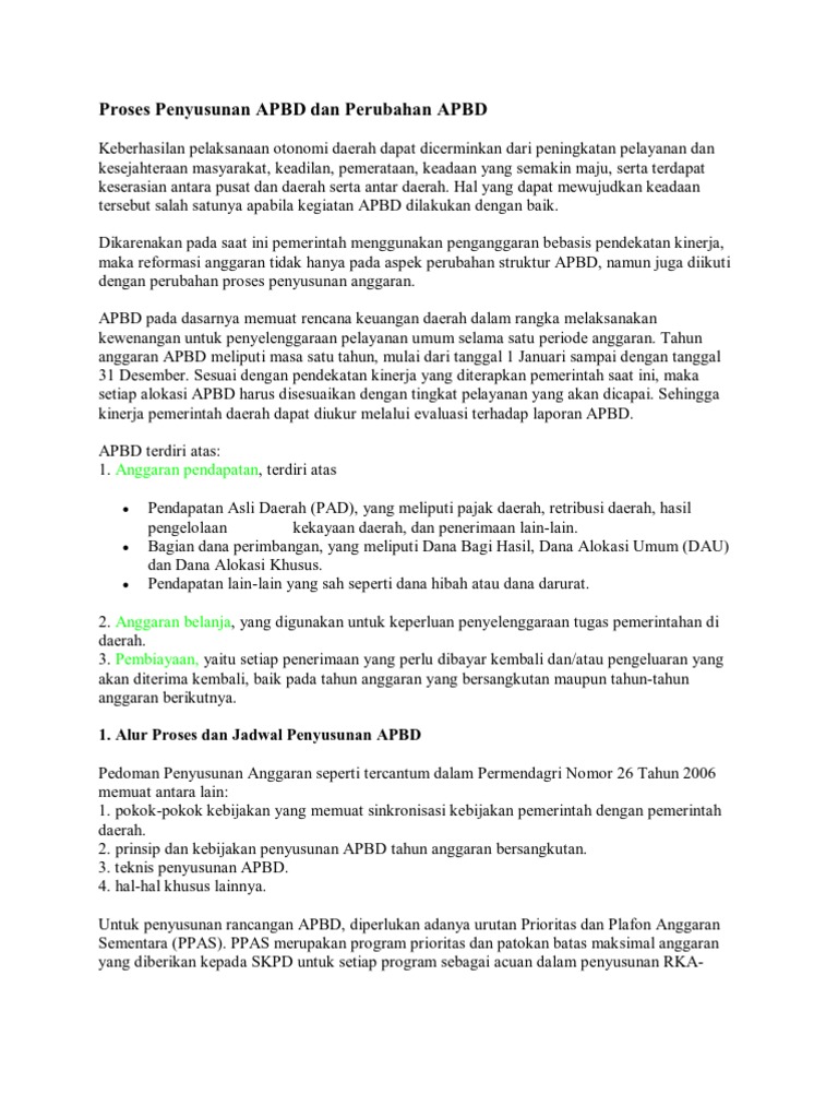 Proses Penyusunan APBD Dan Perubahan APBD | PDF