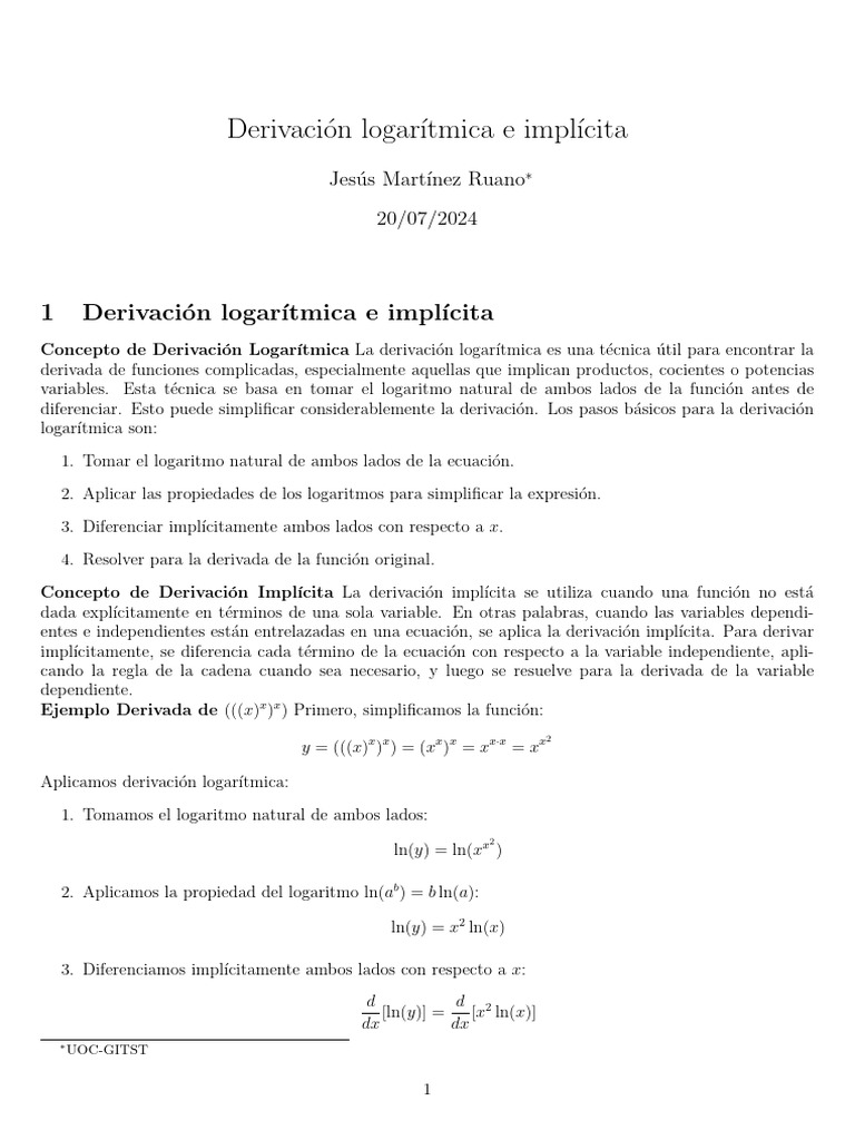 Derivación Logarítmica e Implicita | PDF