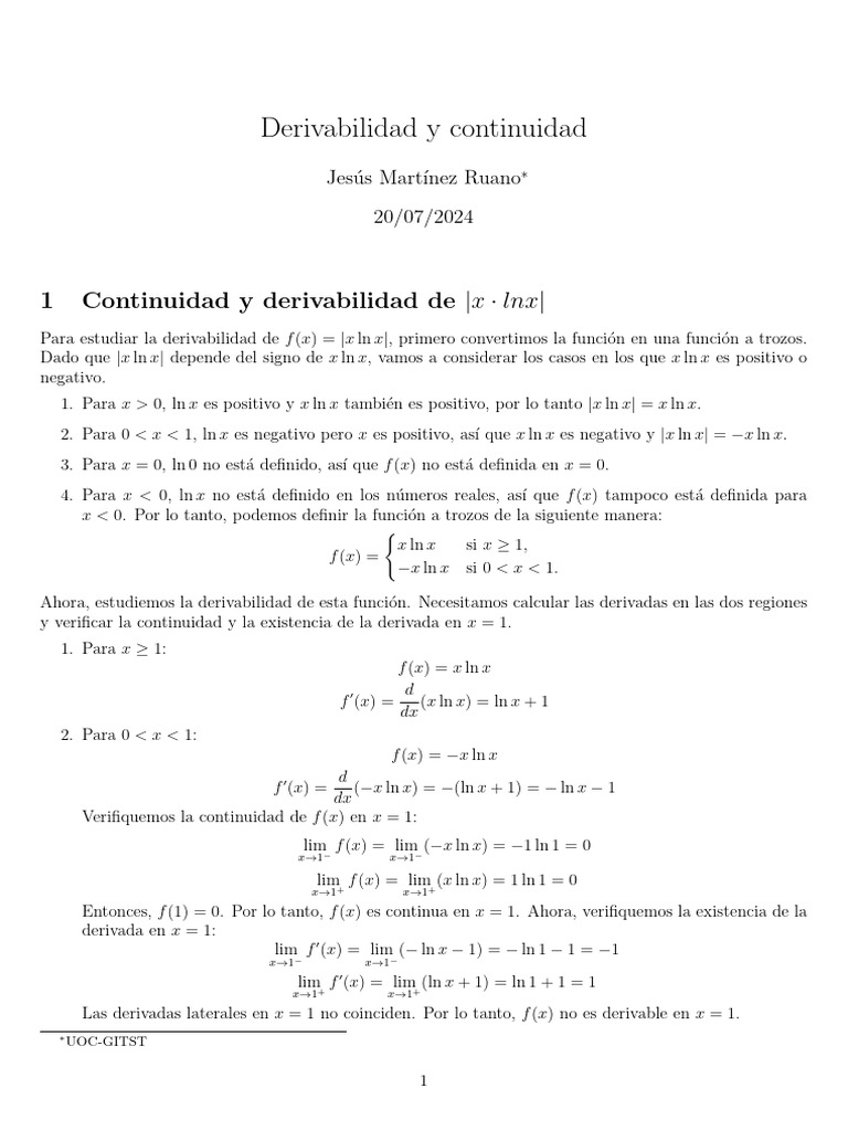 Derivabilidad y Continuidad | PDF