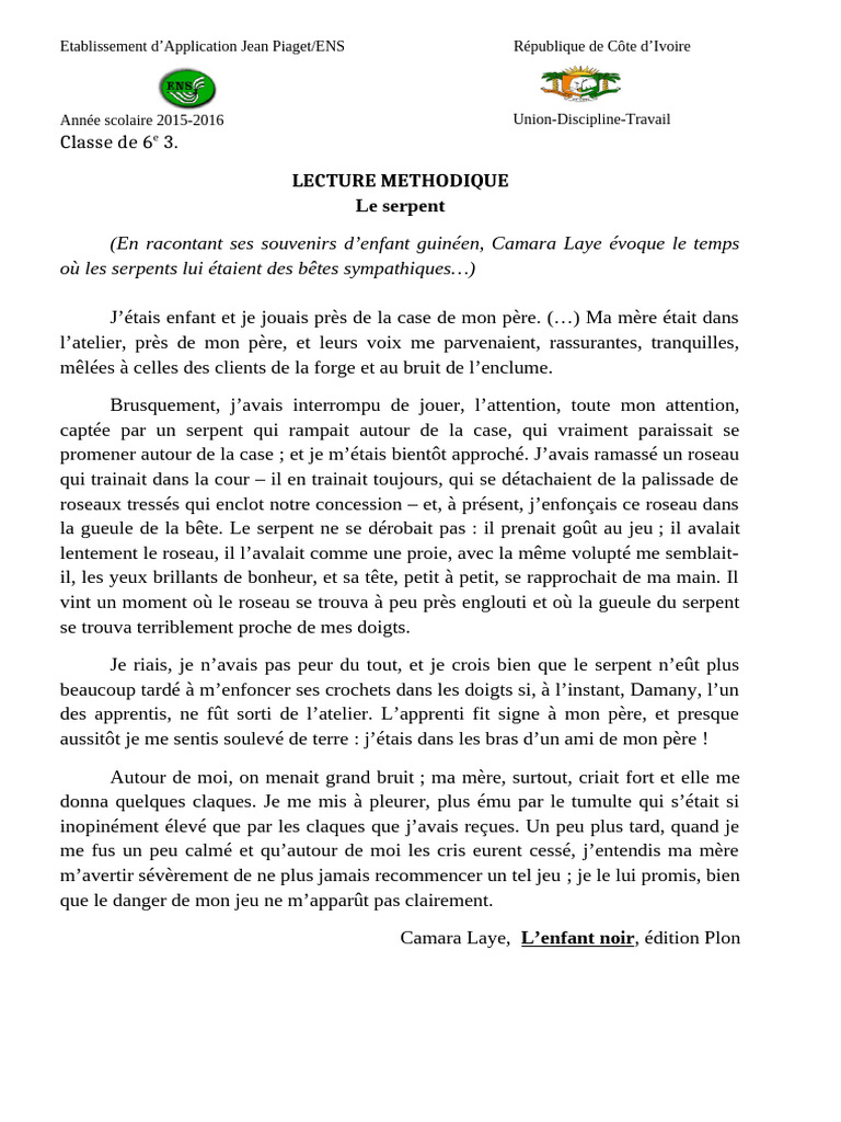 Texte Support Récit Simple 2 Le Serpent | PDF