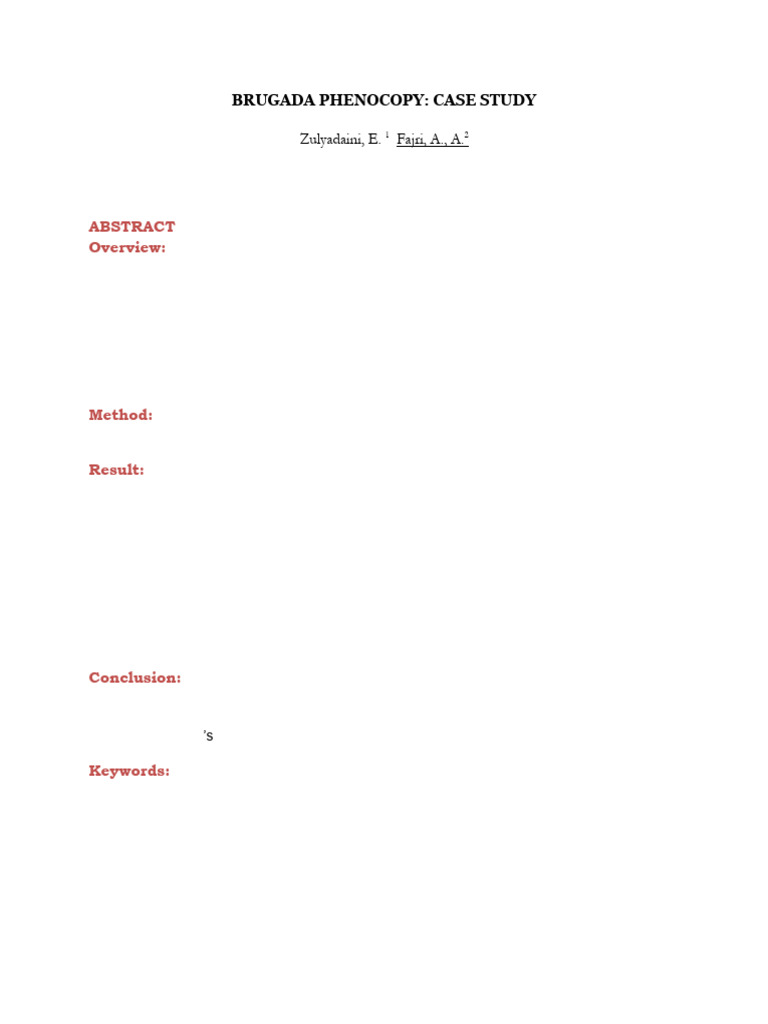 Overview:: Brugada Phenocopy: Case Study | PDF