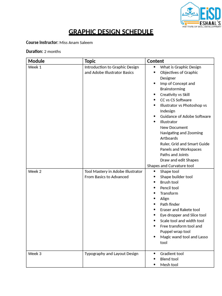 Graphic Design Schedule | PDF