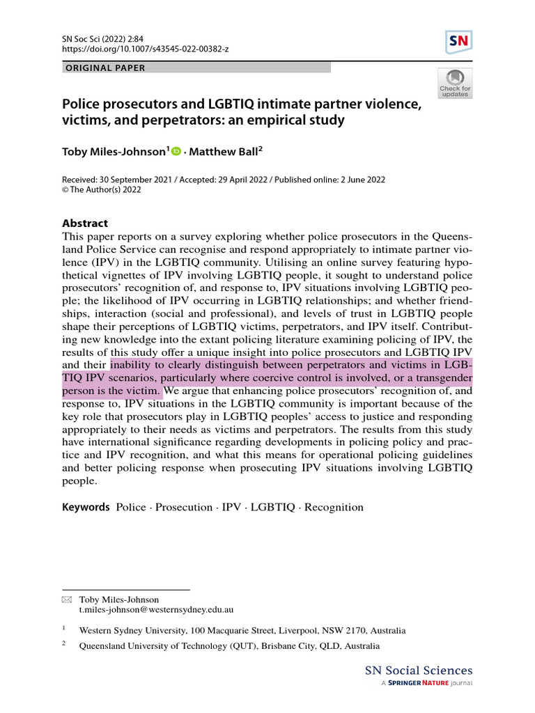 Police Prosecutors and LGBTIQ Intimate Partner Violence, Victims, and ...