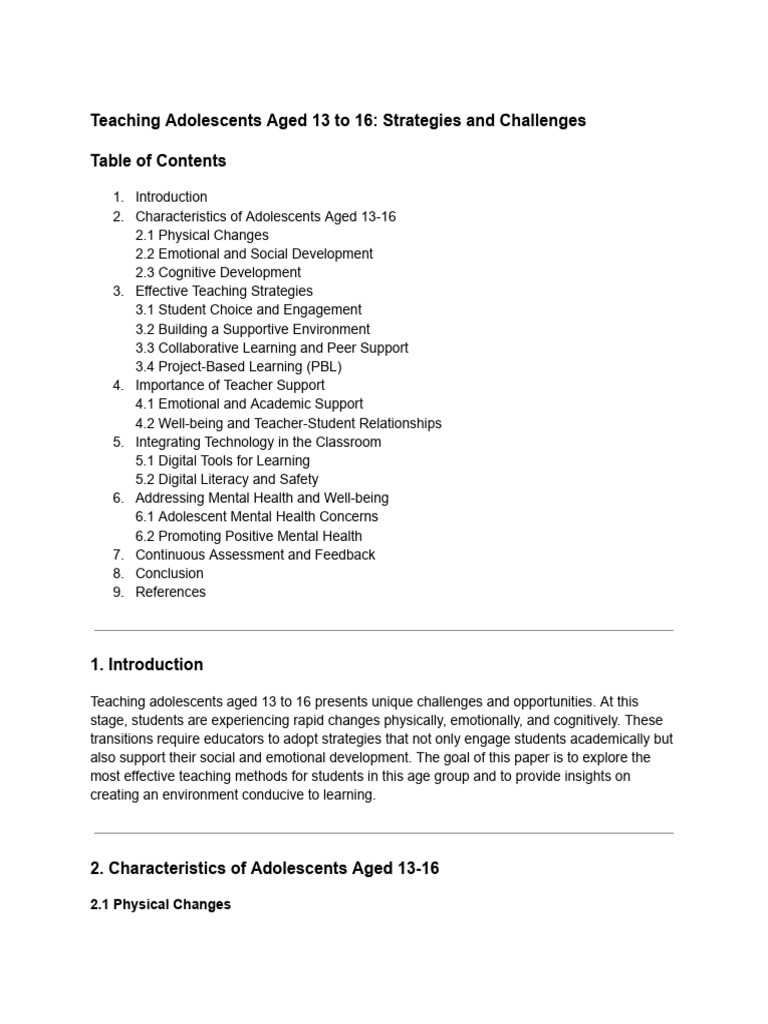 Teaching Adolescents Aged 13 To 16 - Strategies and Challenges | PDF ...
