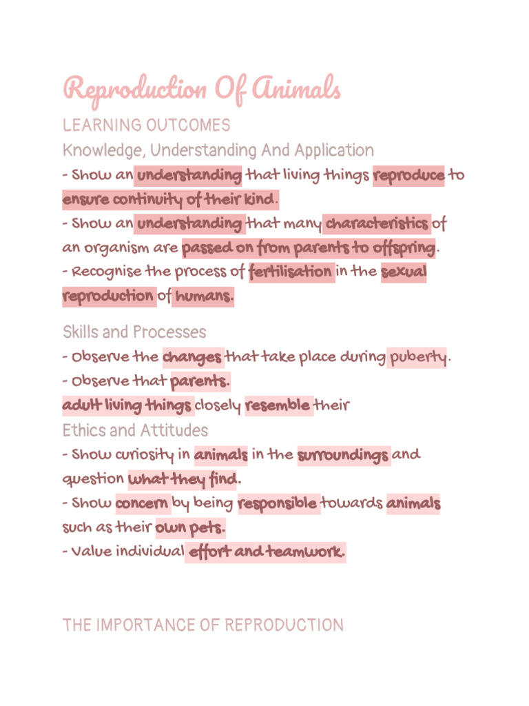 Science Notes On Reproduction of Animals | PDF