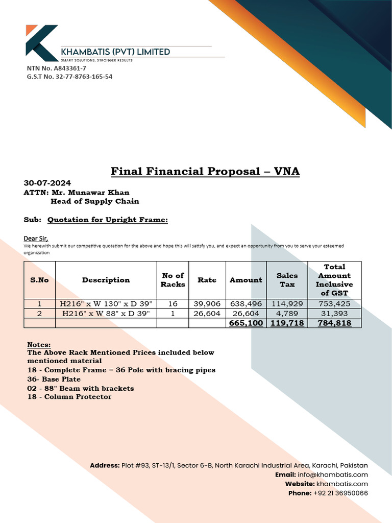 Quotation For Racking 20-8-24 | PDF