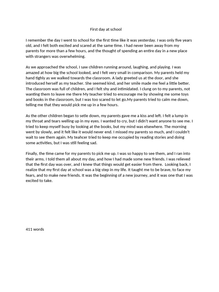 First Day at School Essay YUSUF | PDF