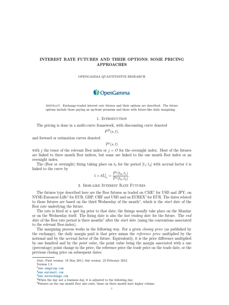 Interest Rate Futures and Options OpenGamma | PDF | Futures Contract ...