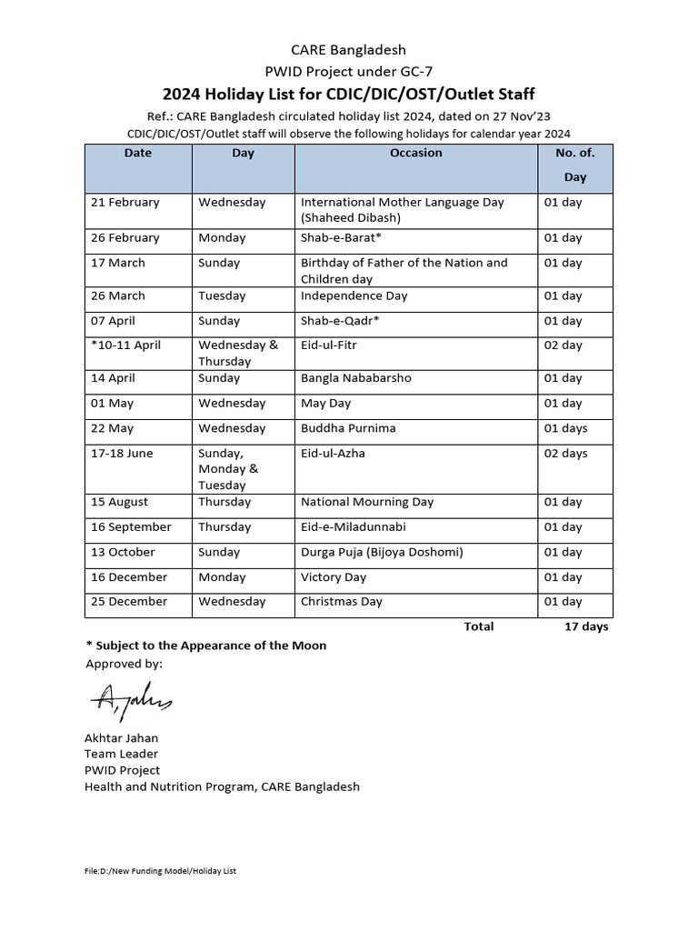 Holiday list for DIC staff-2024 | PDF