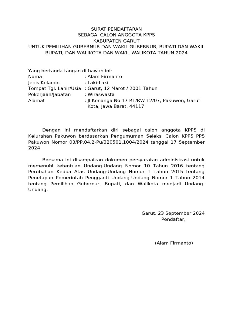 1 Surat Pendaftaran | PDF