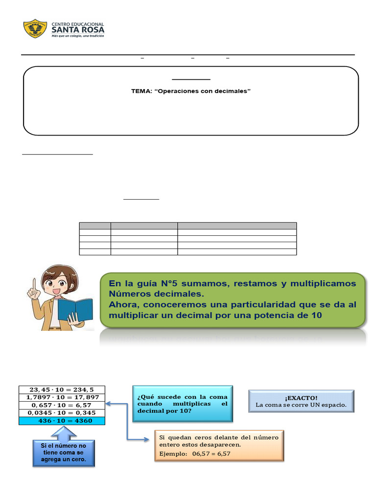 Guia N°6 1° Medio Divisiones Con Decimales | PDF