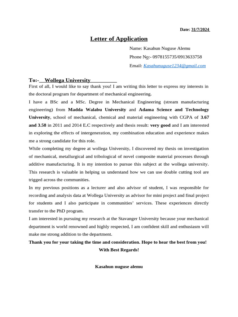 Application Letter | PDF