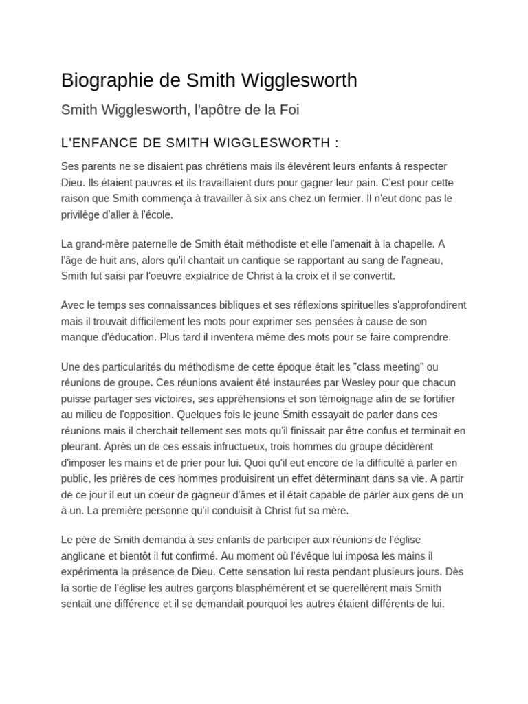 Biographie de Smith Wigglesworth | PDF