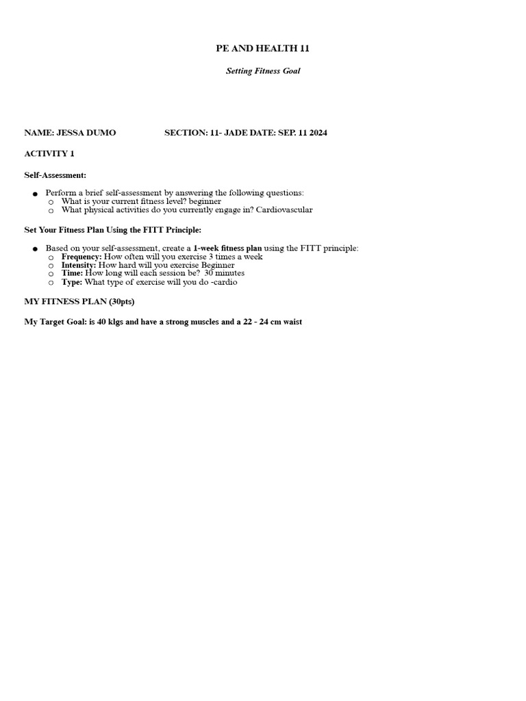 PE AND HEALTH 11 Activity Sheet - Docx - 20240911 - 132925 - 0000 | PDF