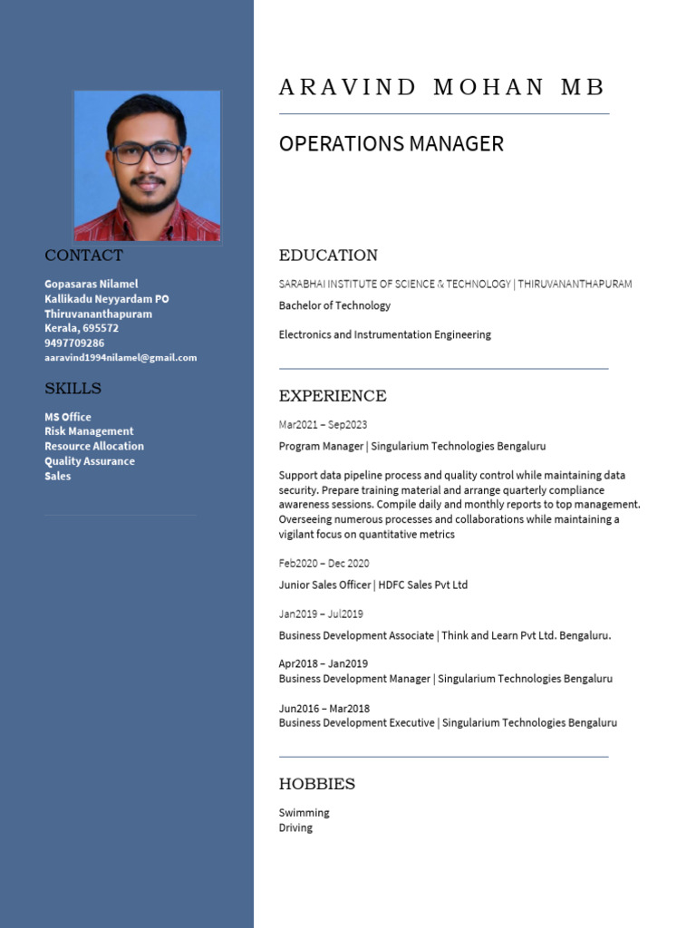Aravind Mohan Resume | PDF