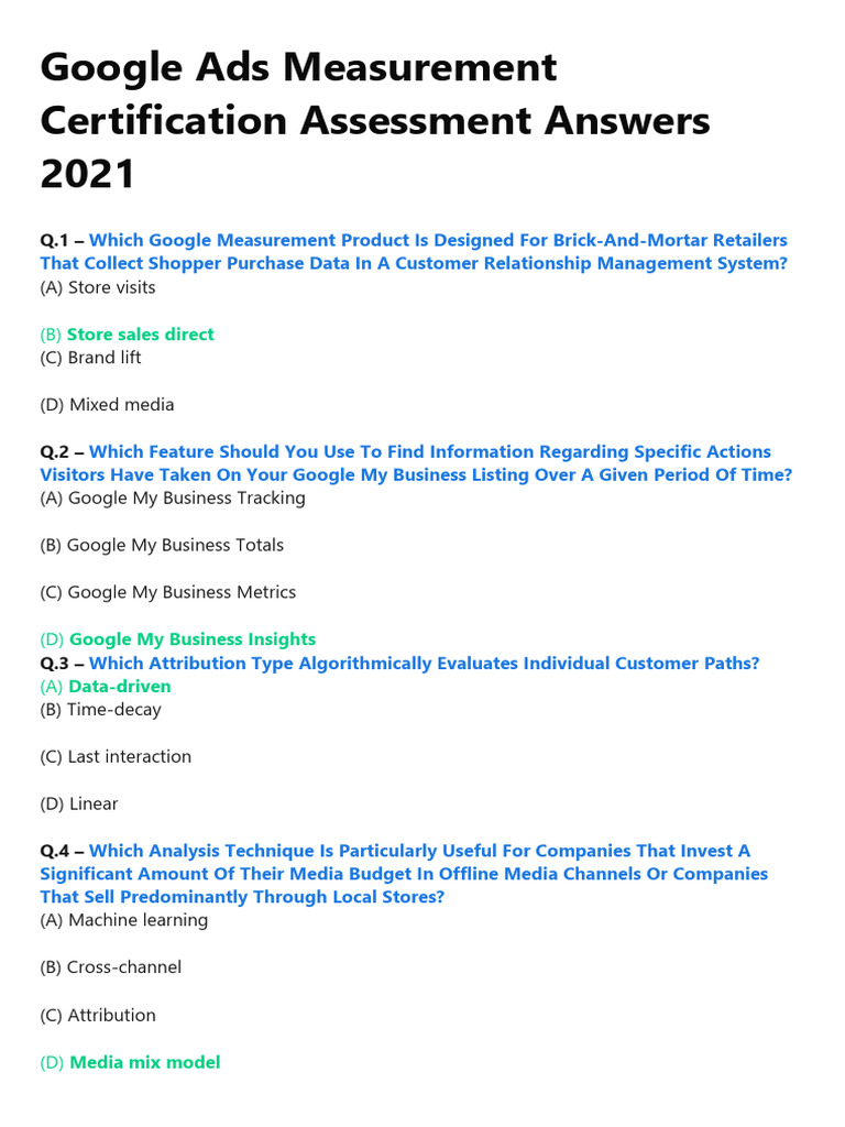 Google Ads Measurement Answers 2021 | PDF | Advertising | Business