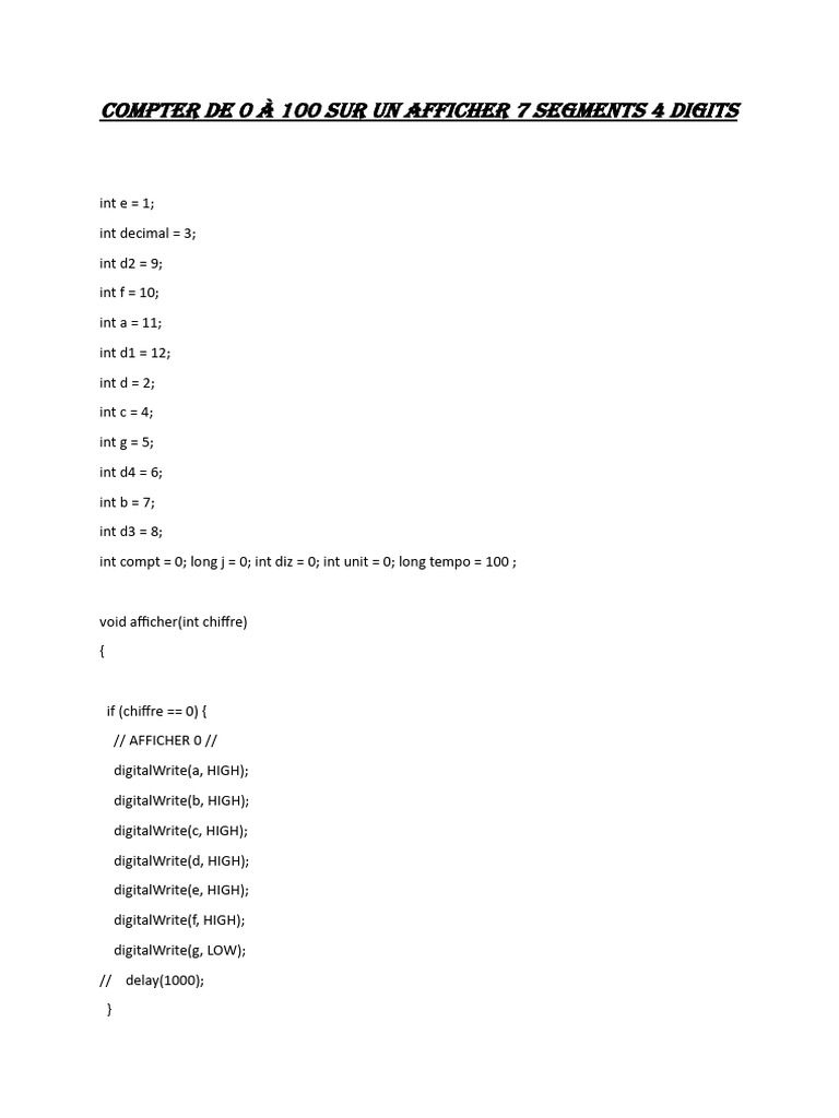 Compter de 0 À 100 Sur Un Afficher 7 Segments 4 Digits | PDF