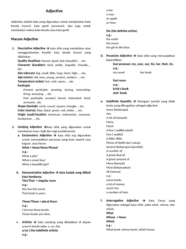 Part of Speech - Adjective | PDF