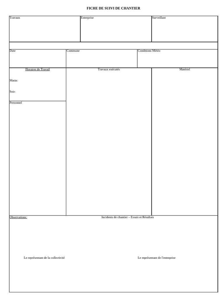 Fiche Suivi de Chantier Cle0fbedc | PDF