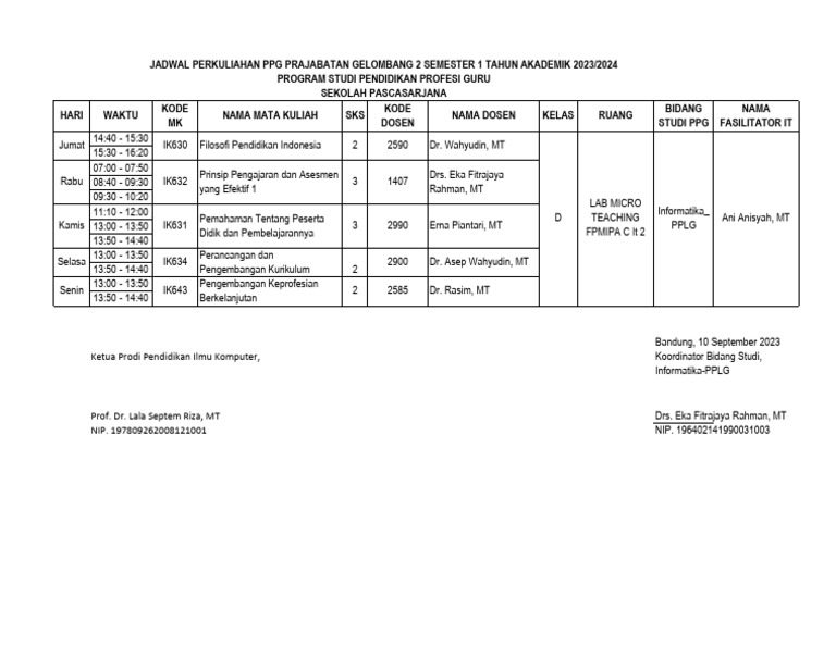 Jadwal PPG Tahap 2 Kelas D PPLG UPI 2024 | PDF
