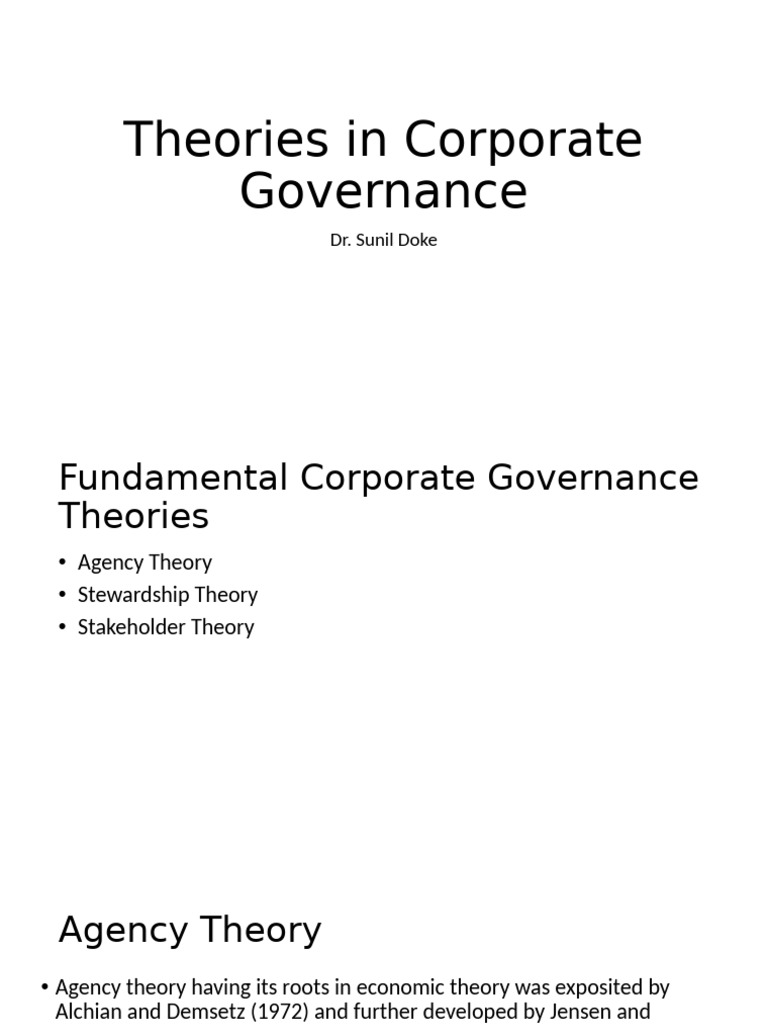 Theories in Corporate Governance | PDF