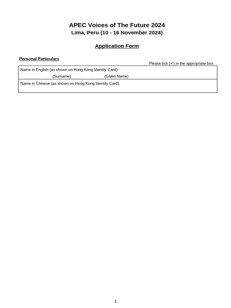 APEC VOF 2024 Application Form For Youth Link Members | PDF