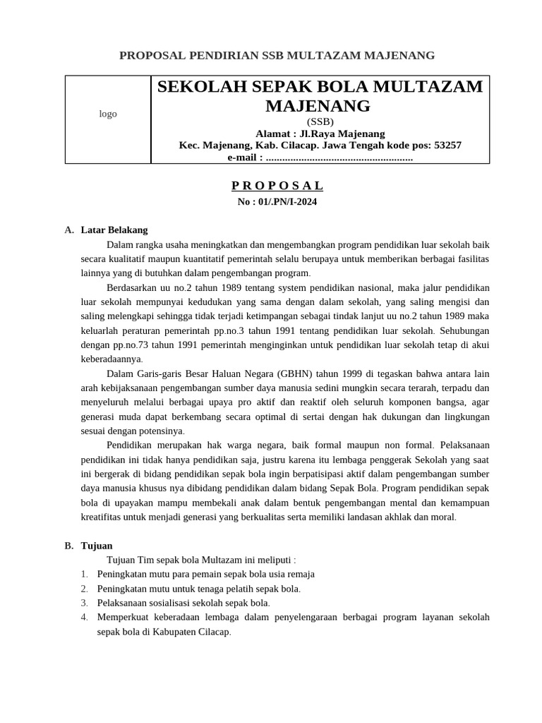PROPOSAL PENDIRIAN SSB MULTAZAM MAJENANG | PDF