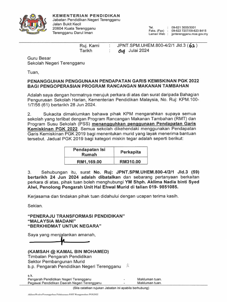Penangguhan PGK 2022 RMT | PDF